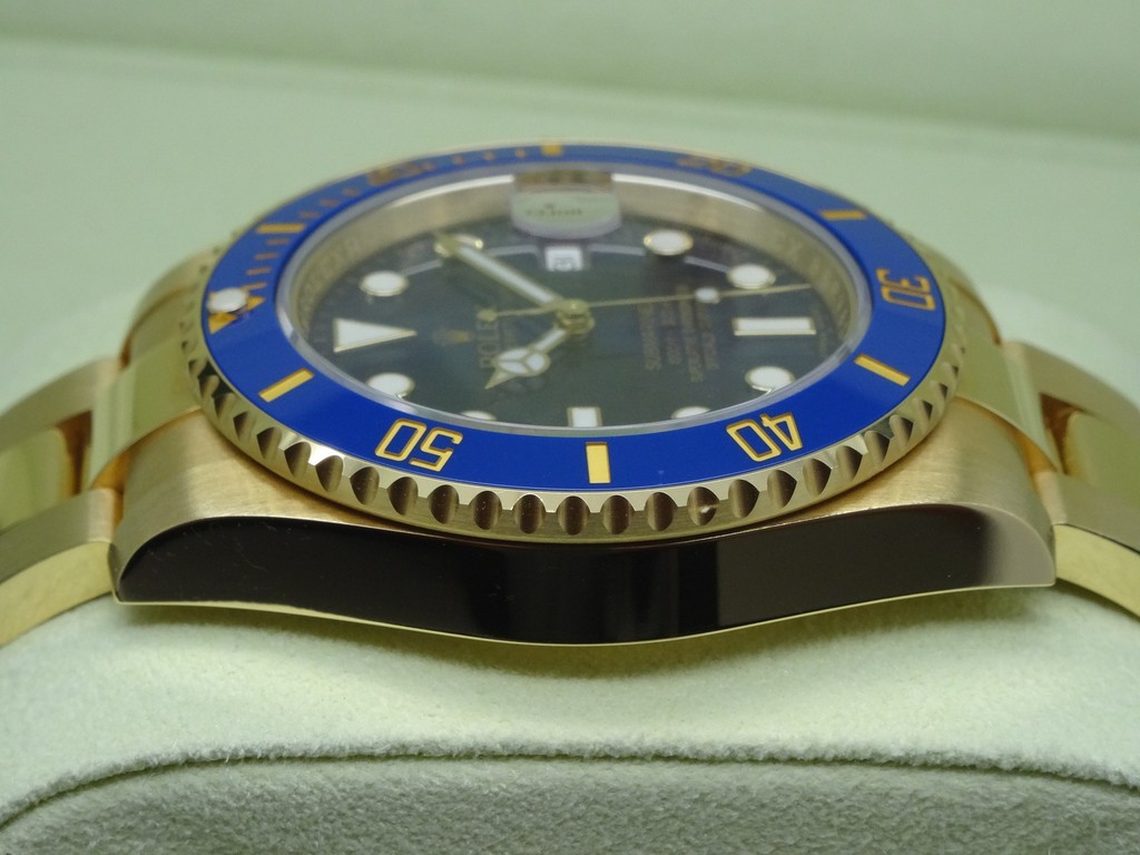 FSOT: Rolex Submariner 116618 18K Yellow Gold SUNBURST BLUE DIAL LNIB ...