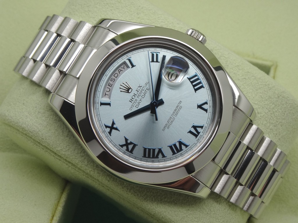 FSOT: Rolex Day Date II 218206 41mm PLATINUM Glacier Roman Dial Random ...