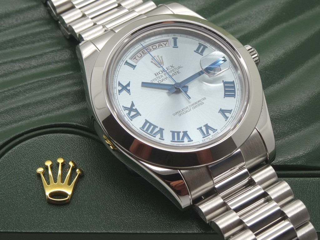 FSOT: Rolex Day Date II 218206 41mm PLATINUM Glacier Roman Dial Random ...
